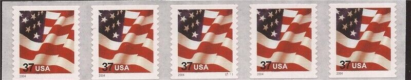 US Stamp - 2004 37c Flag - Plate Strip of 5 Stamps Perf 8½ V #3633A ...