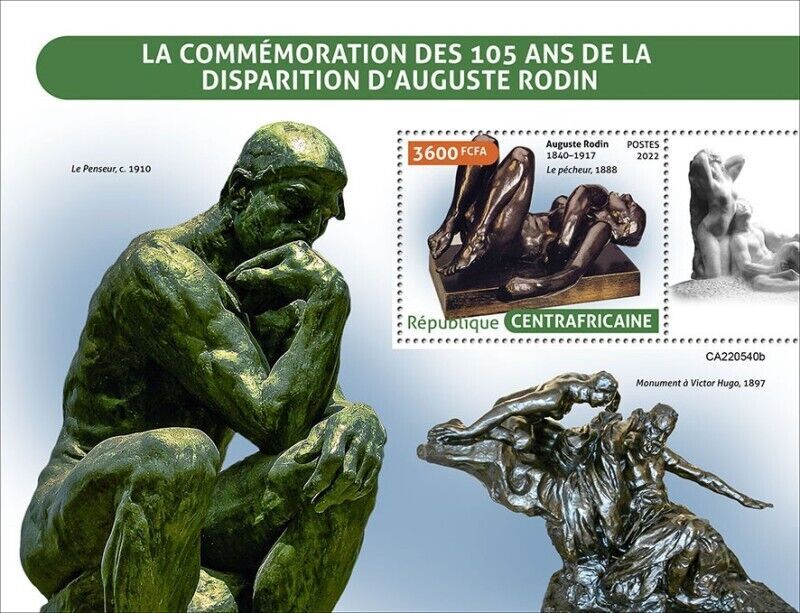 Central Africa - 2022 Artist Auguste Rodin - Stamp Souvenir Sheet ...