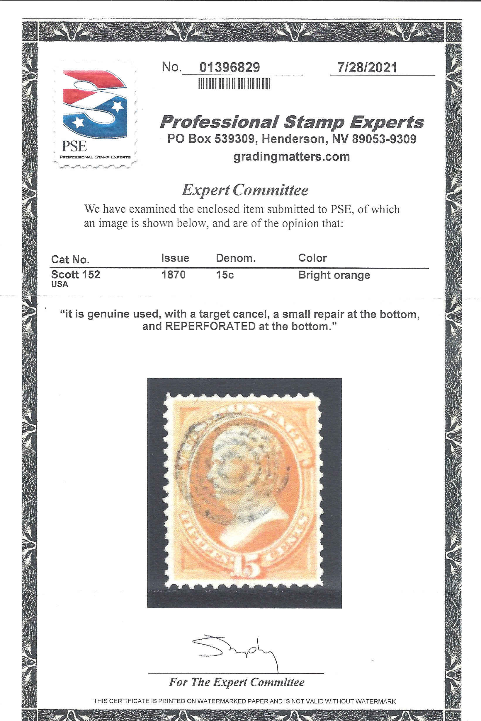 152 Used.. PSE Certificate - SCV $225.00... VF/XF | United States ...