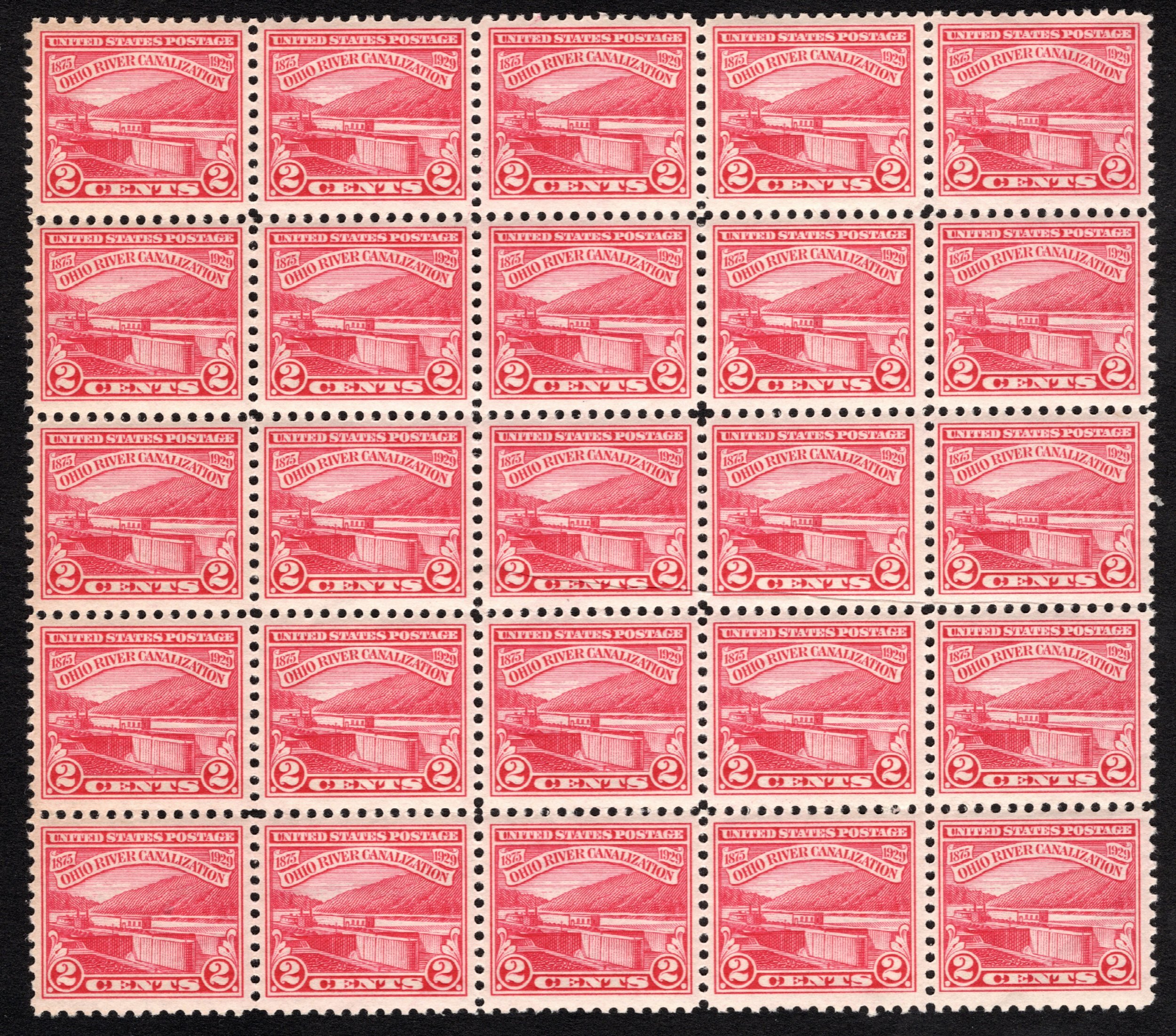 MNH 1929 2c Ohio River Canalization Stamp Block of 25, Scott #681 ...