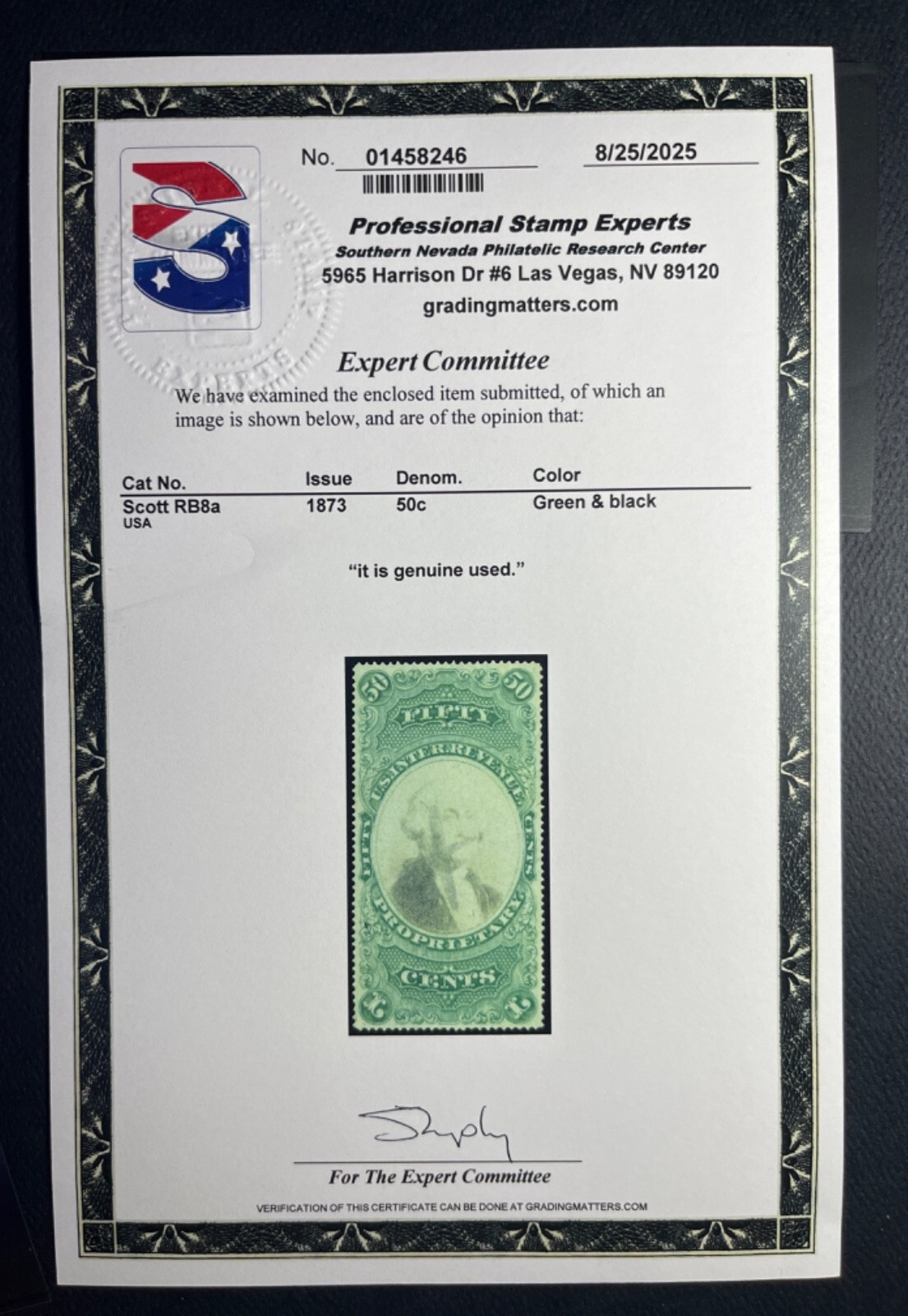 US Stamps # Rb8A Revenue Used XF EX Joyce PSE Cert LOT #95030-2 ...