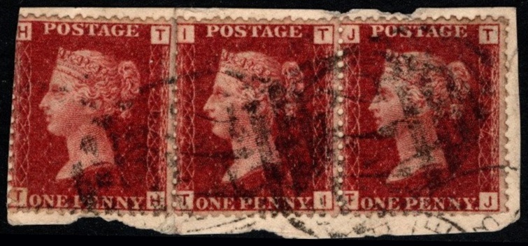 1864 Great Britain Scott #- 33 One Penny Queen Victoria Strip/3 Used ...