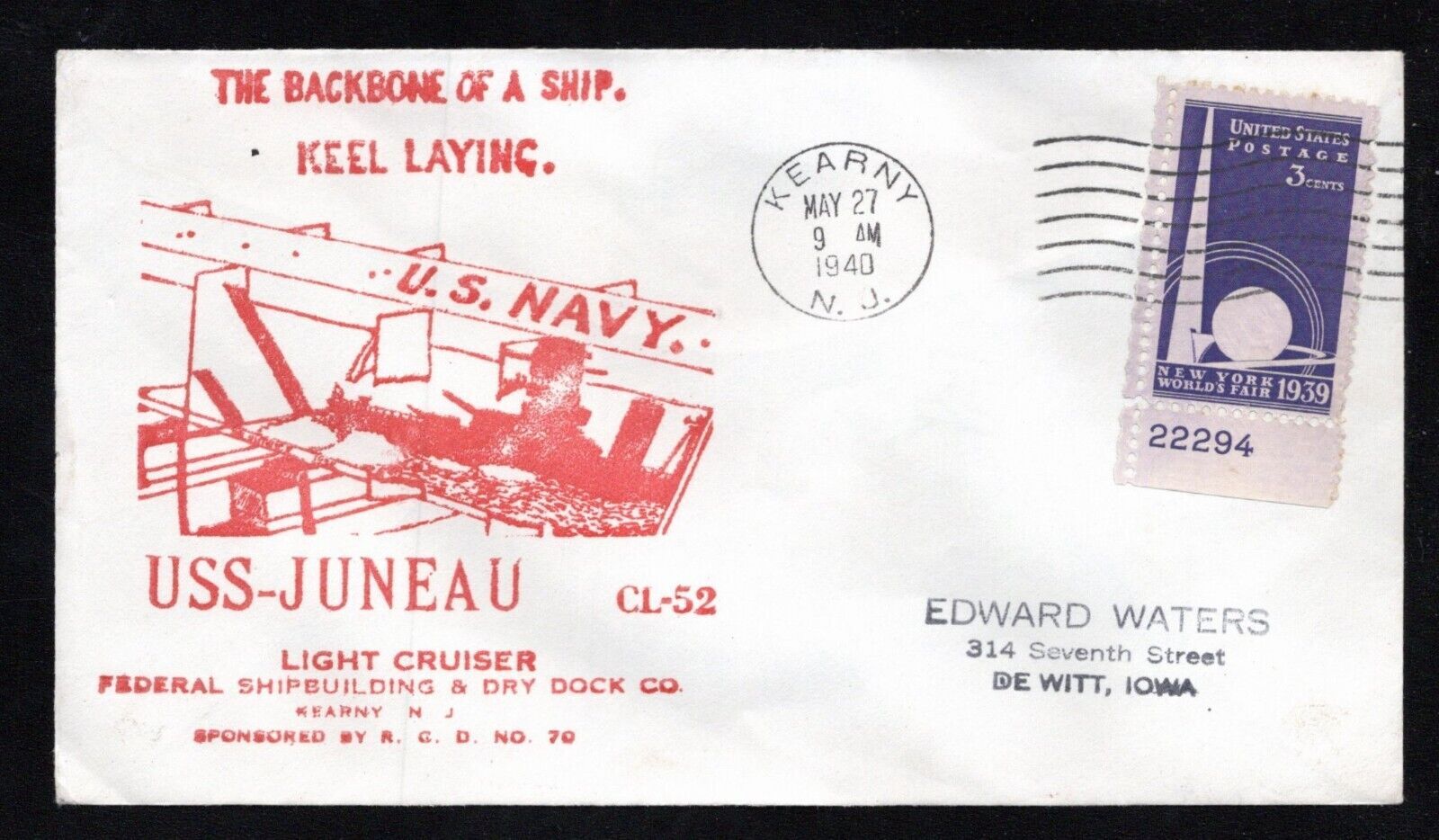Patriotic Keel Laying USS Juneau CL-52 Light Cruiser 1940 Ship Was Sunk ...