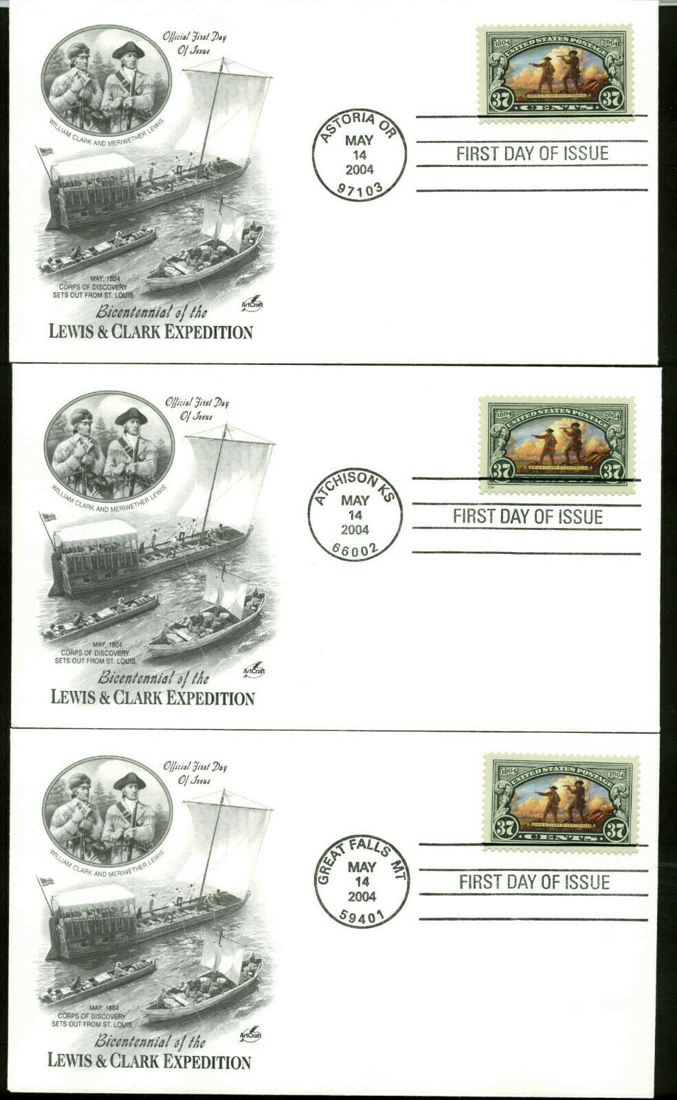 US FDC #3854 Artcraft Cachet Set of all 11 Official Cities Lewis ...