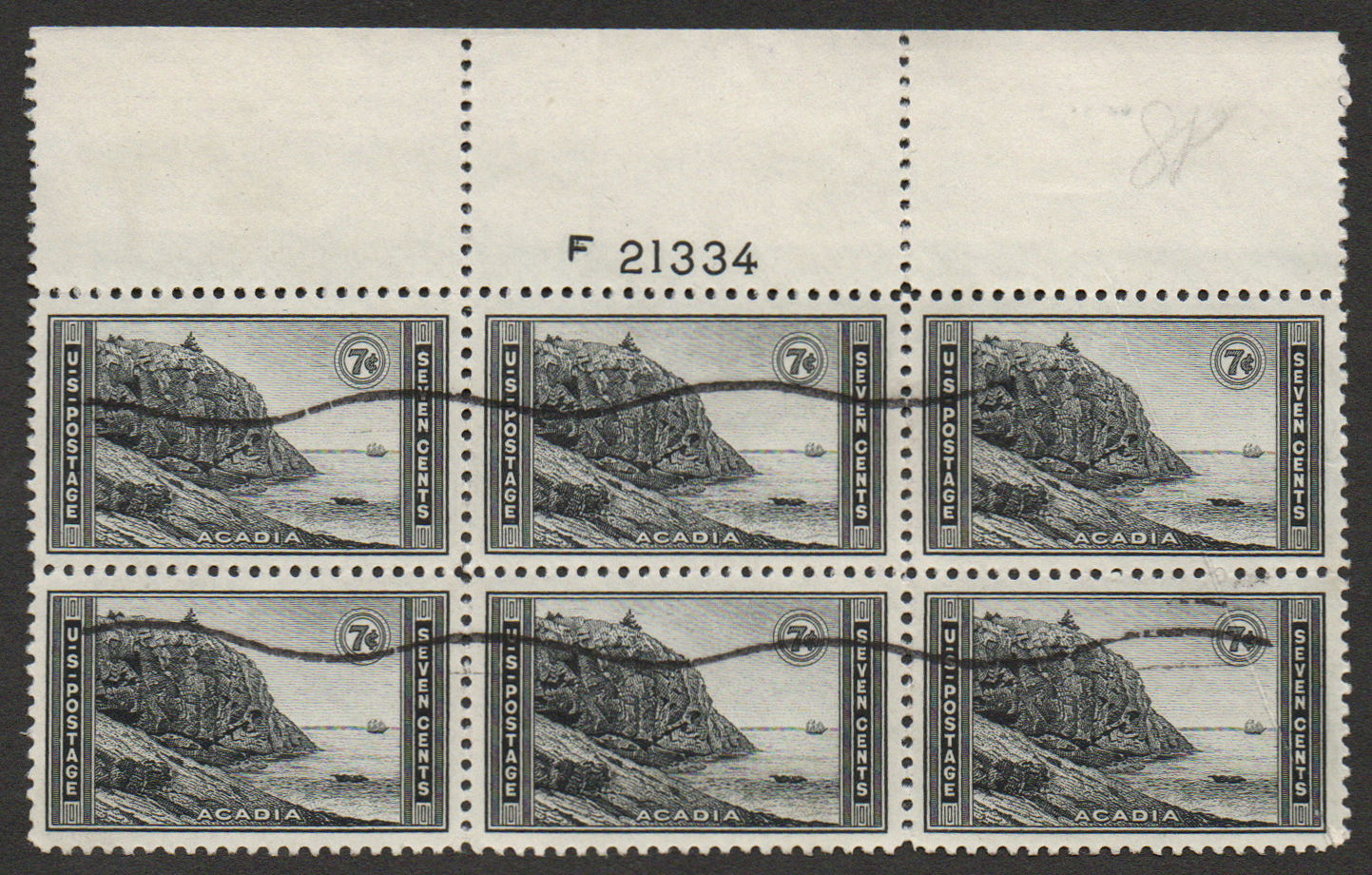 US #746 PLATE BLOCK, 7c Parks, used, uncommon to see a used plate block ...