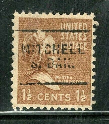 Sc # 805 ~ 1 1/2 cent Martha Washington, Precancel, MITCHELL S. DAK ...