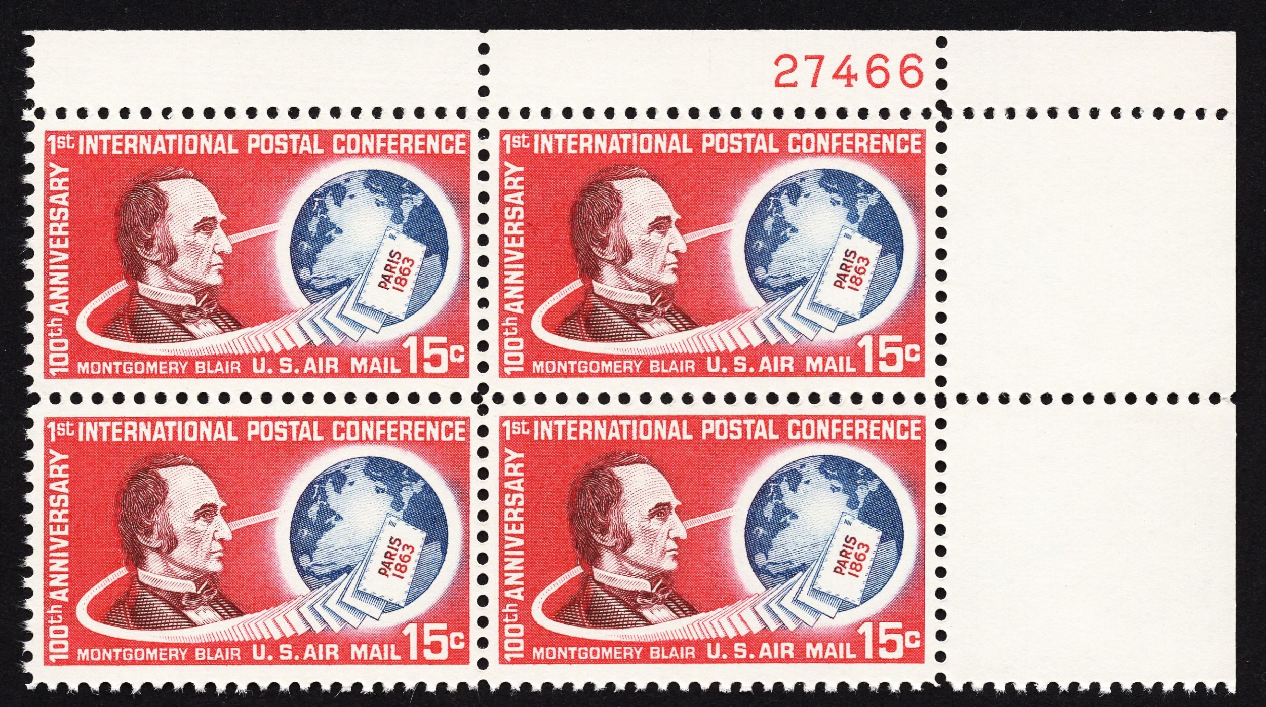 US C66 MNH VF 15 Cent International Postal Conference Block of 4 ...
