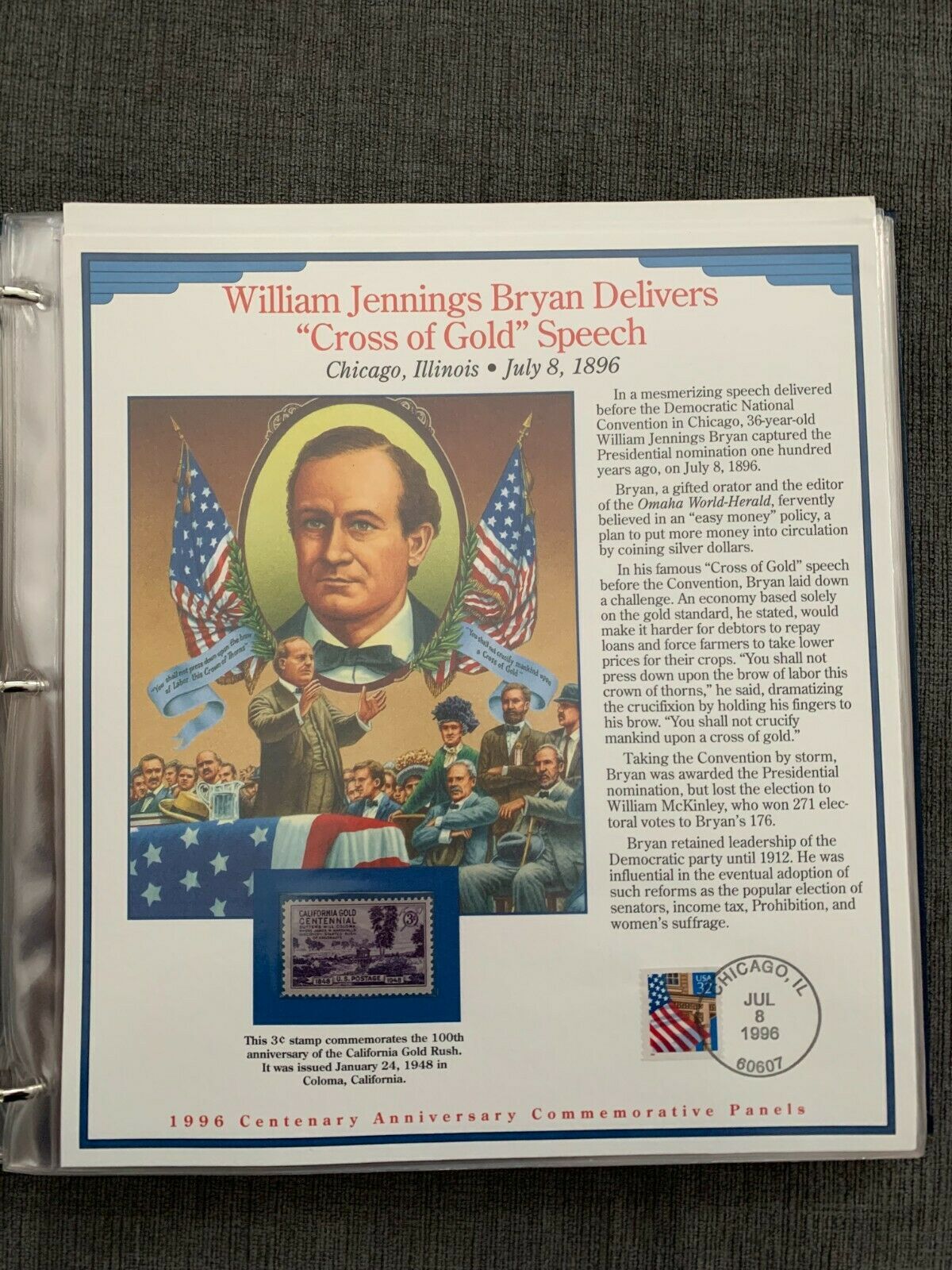 William Bryan delivers cross of gold speech USPS Centenary anniversary ...