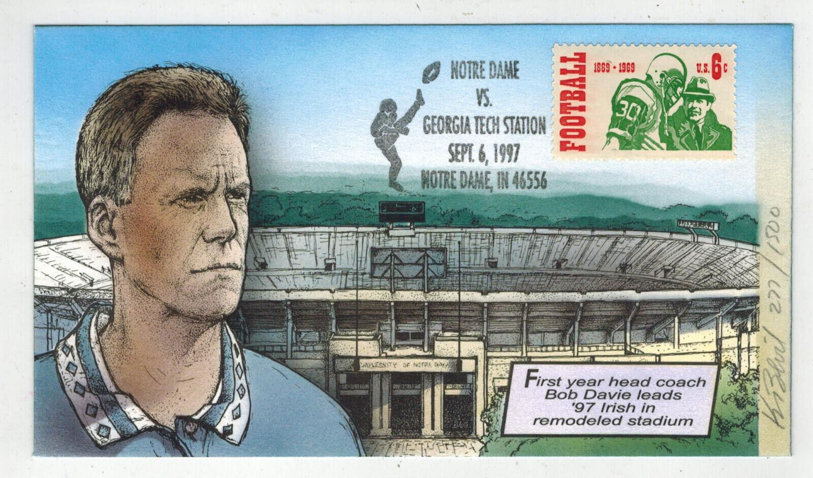 1997 Handpainted Bevil Notre Dame Coach BOB Davie VS Georgia Tech ...