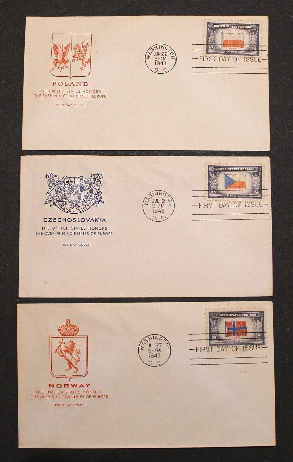 #909-21 Overrun Countries Fdcs of Single Stamp-Set of Farnum Cachets ...