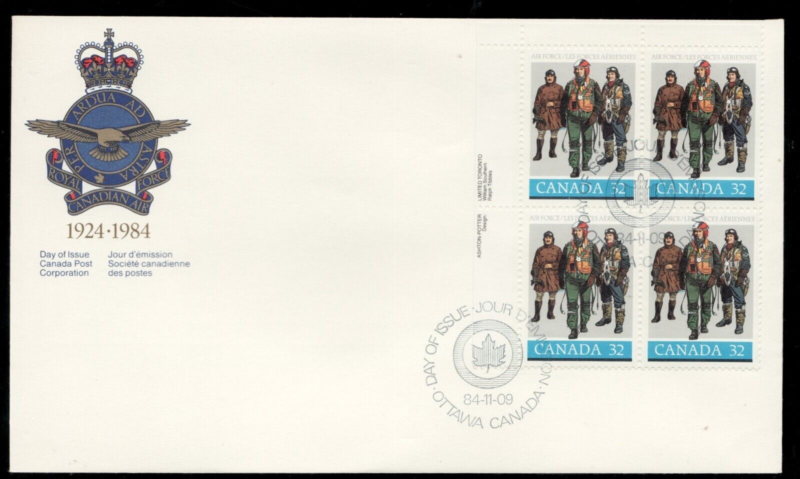 1924 - 1984 / OFDC - Canada #1043 UL Pl Bl - RCAF Royal Canadian Air ...
