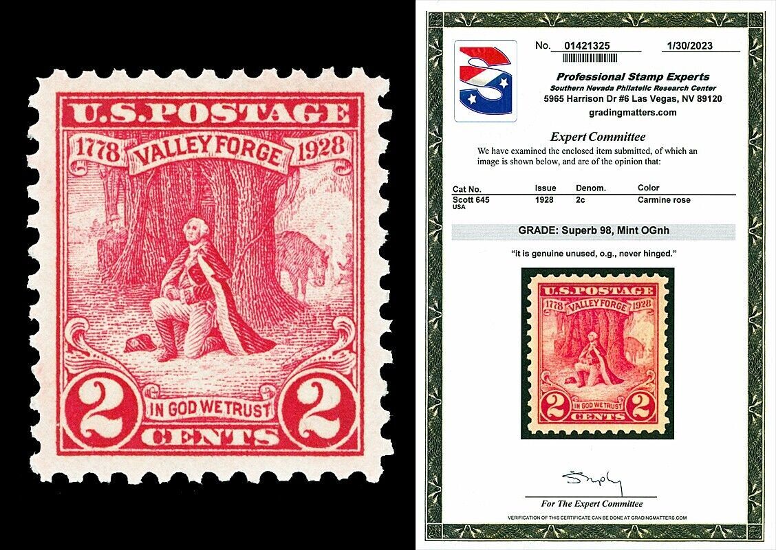 Scott 645 1928 2c Valley Forge Issue Mint Graded Superb 98 NH with PSE ...