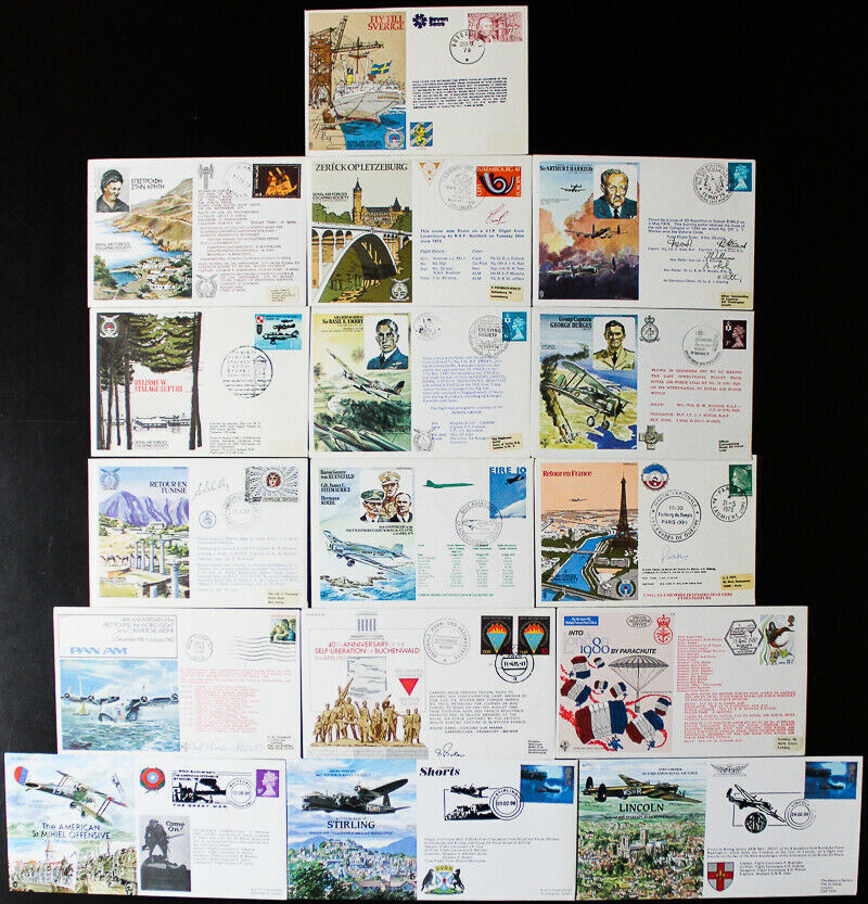 World Stamps Lot of 16 Flown Covers WWII many pilot signatures ...