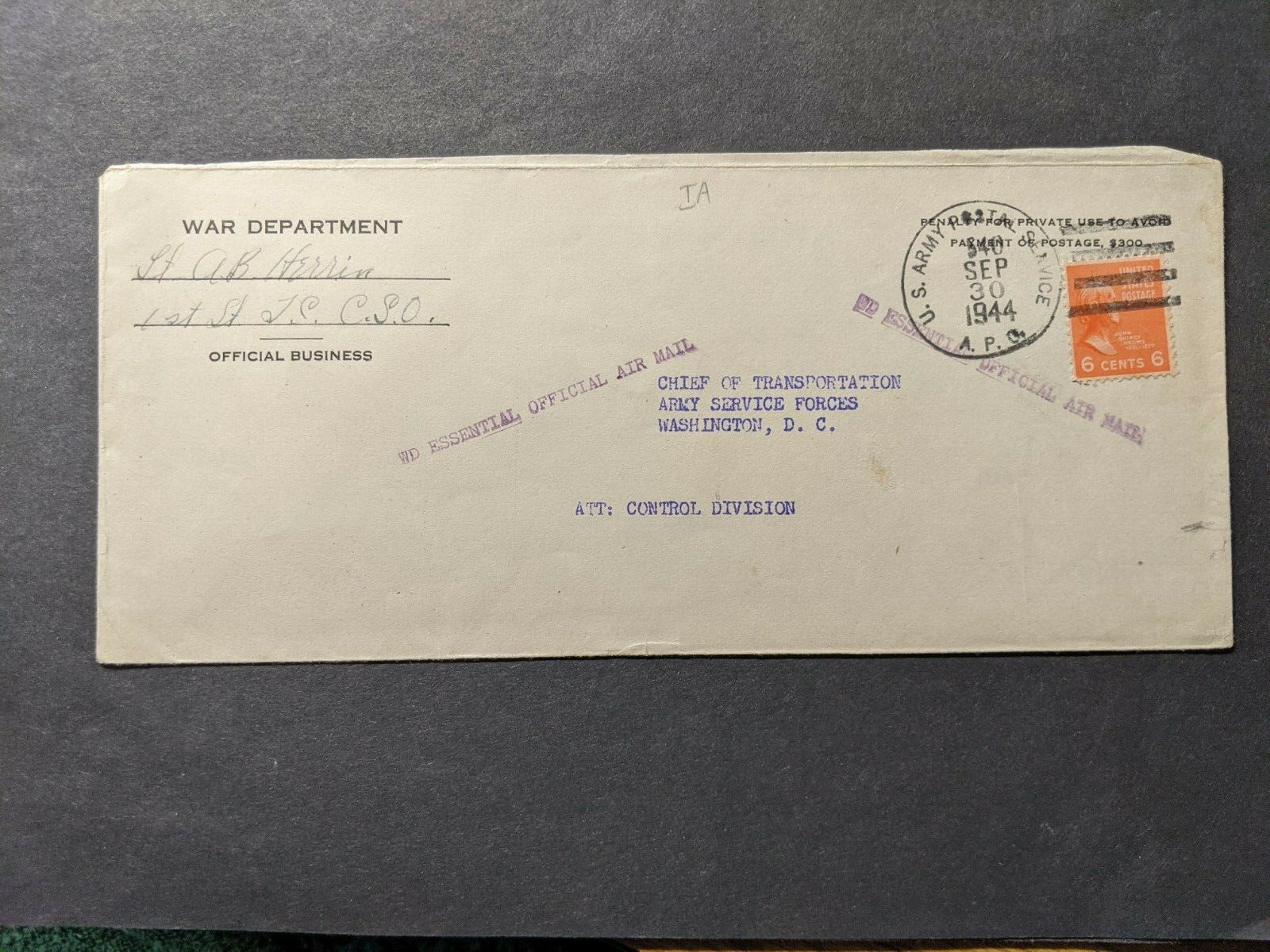 APO 540 BARI, ITALY 1944 Army ESSENTIAL Official WWII Army Cover ...