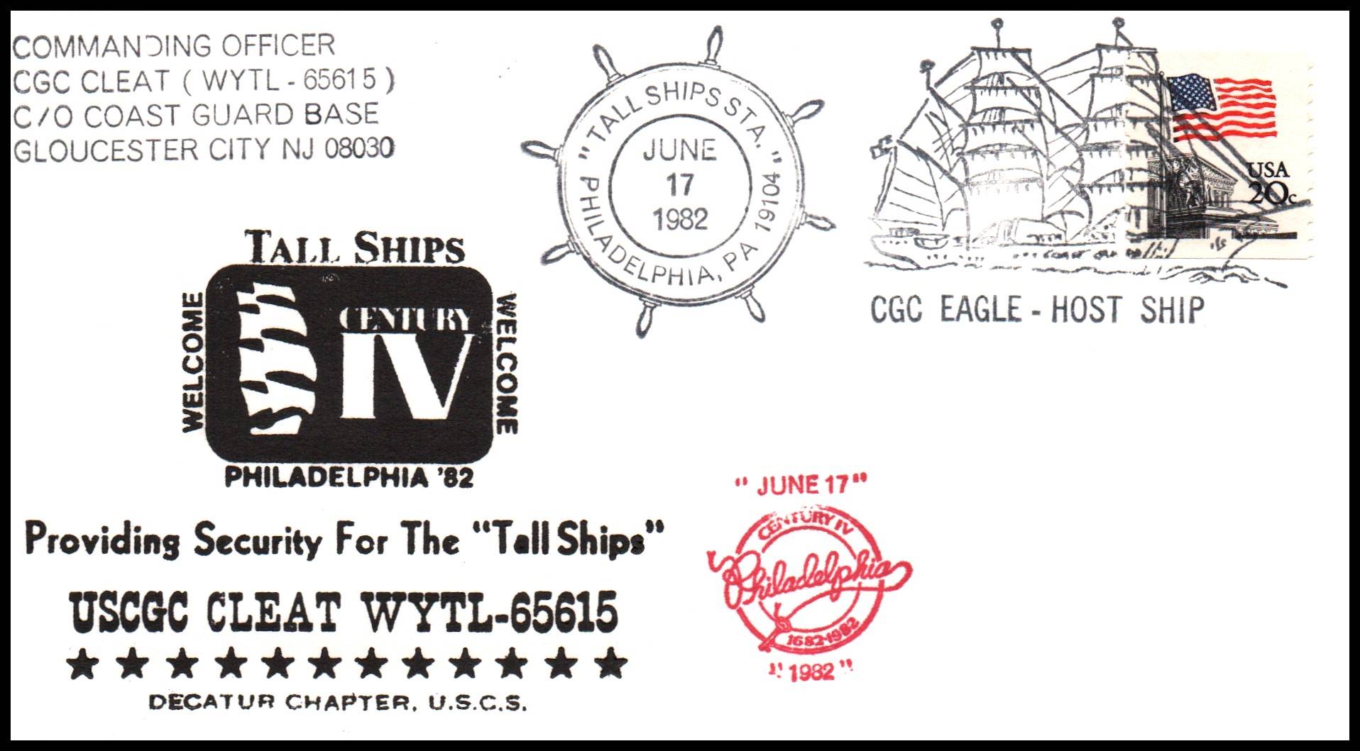 US Welcome Tall Ships USCGC Cleat 1982 Cover / HipStamp