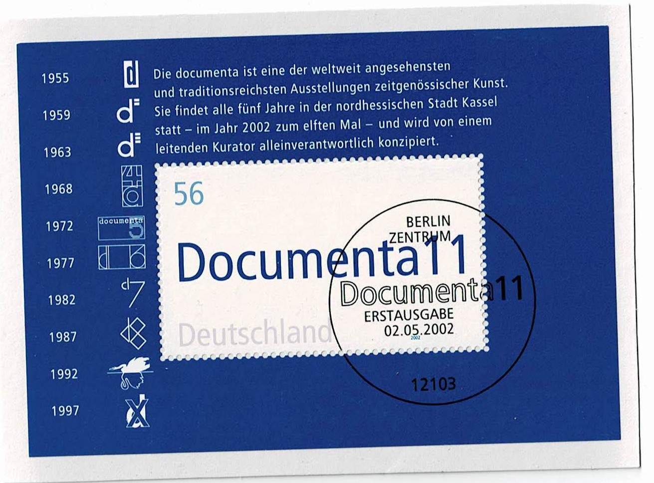Germany 2002,Sc.#2162 used souvenir sheet Lettering "Documenta 11" on ...
