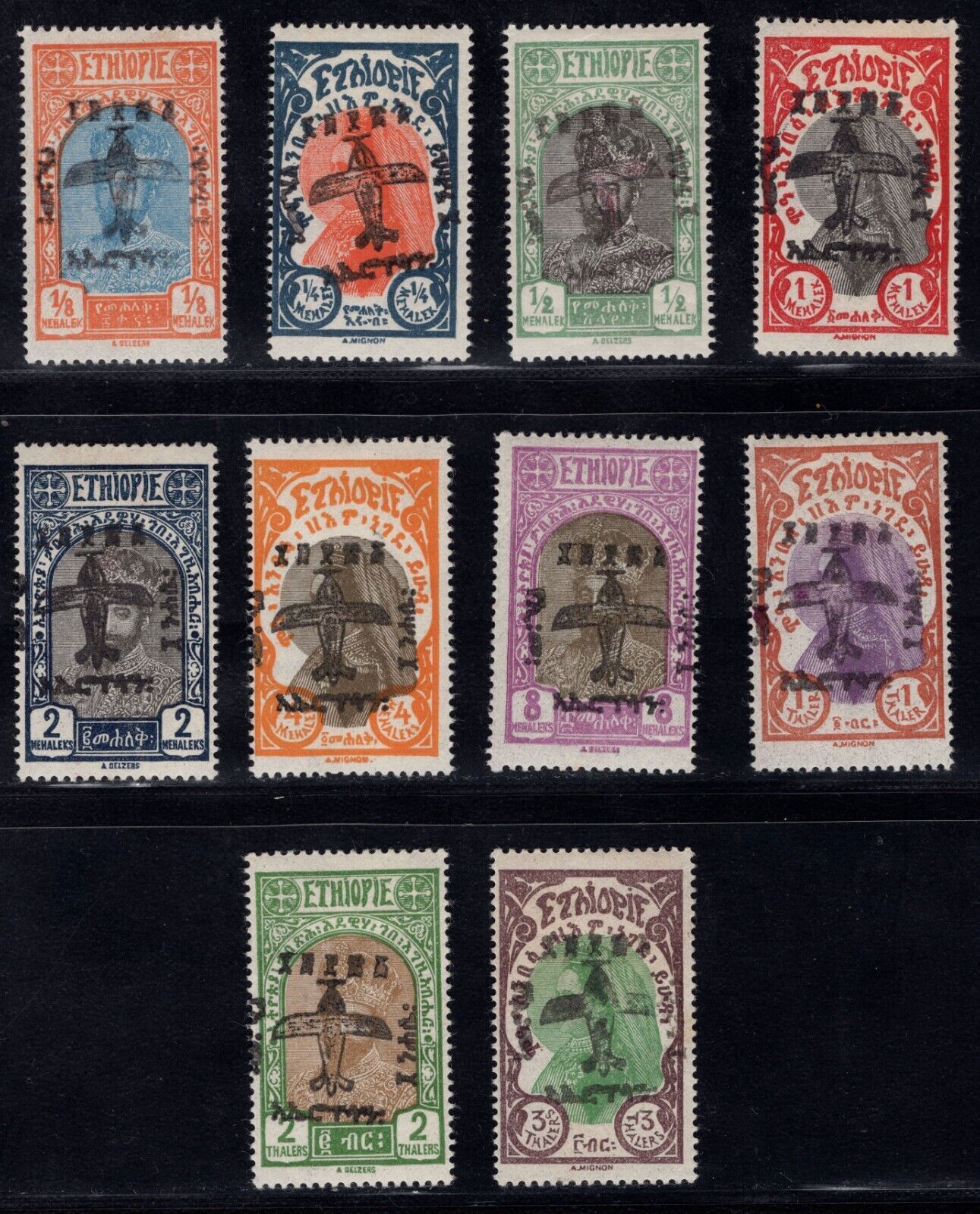 Ethiopia SC #C1-C10 1929 Provisionals Black Ovpt II Mint OG H LOT ...