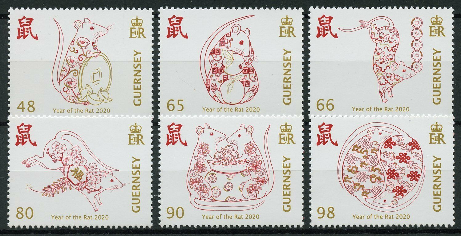 Guernsey Year of Rat 2020 Stamps MNH Chinese Lunar New Year 6v Set ...