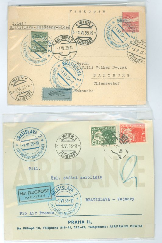 Czechoslovakia/Asch C10/C11 2 items: First Flights Wien to Bratislava ...