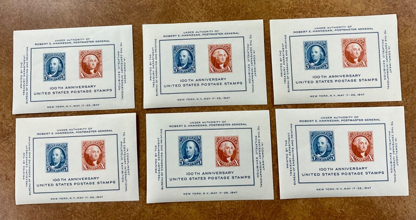 US #948 ERROR 6 sheets NH center stamps off center, color shifts lot 1 ...