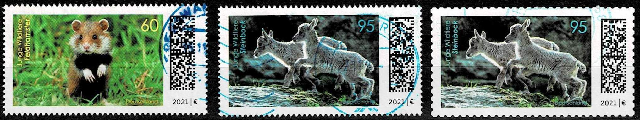 Germany 2021,Sc.#3217-8 + 3229 used, European Hamster, Alpine Ibex ...