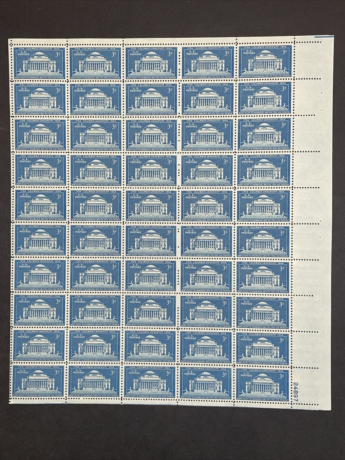 1954 Columbia University Low Memorial Library Full sheet postage stamps ...