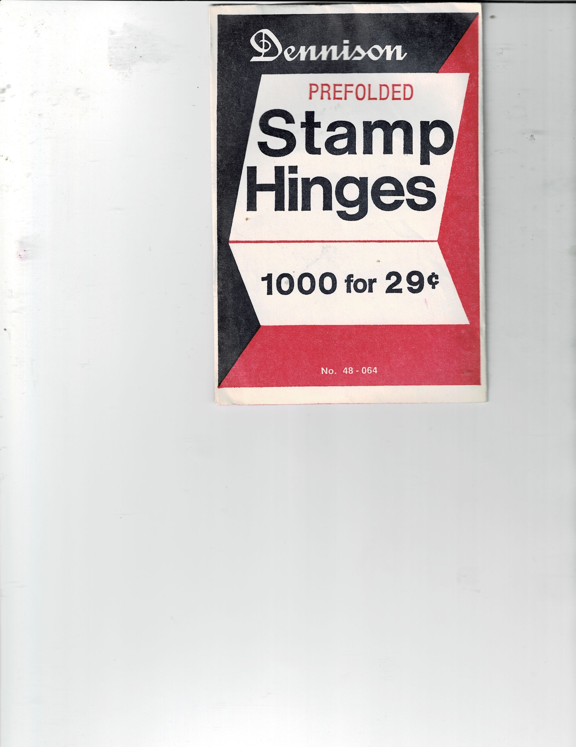Dennison Prefolded Stamp HInges #48 - 064" 1000 for 29c" new in package ...