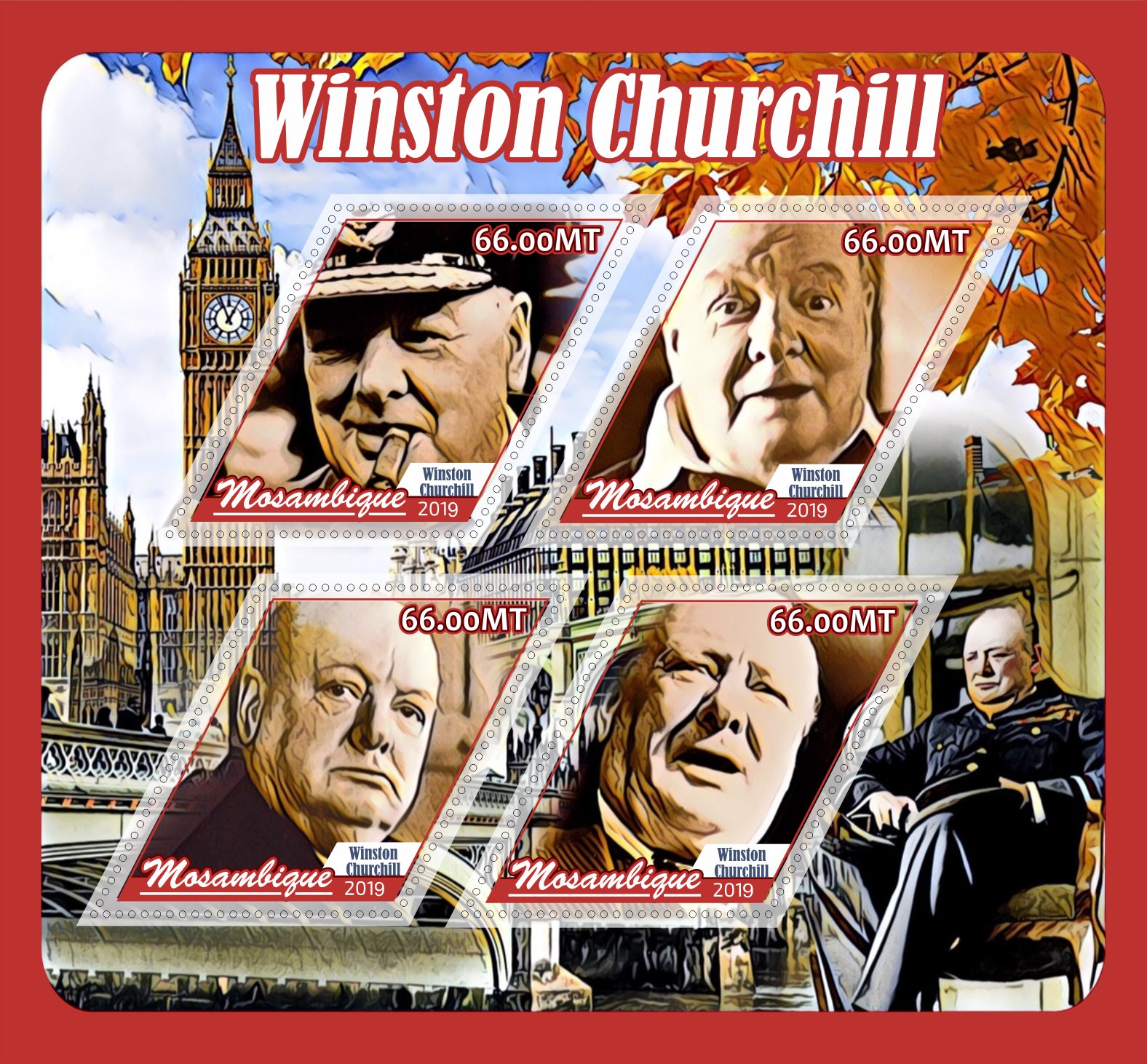 Stamps. Famous people. Winston Churchill 2019 1+1 sheets perforated ...