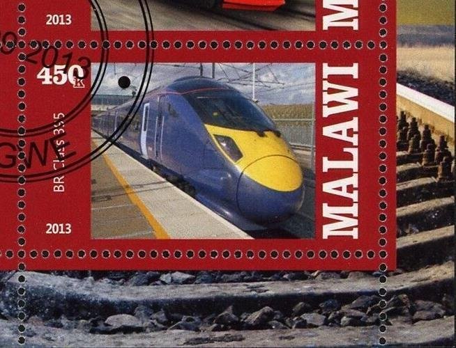 Malawi High Speed Train Transportation Rail Souvenir Sheet of 4 Stamps ...
