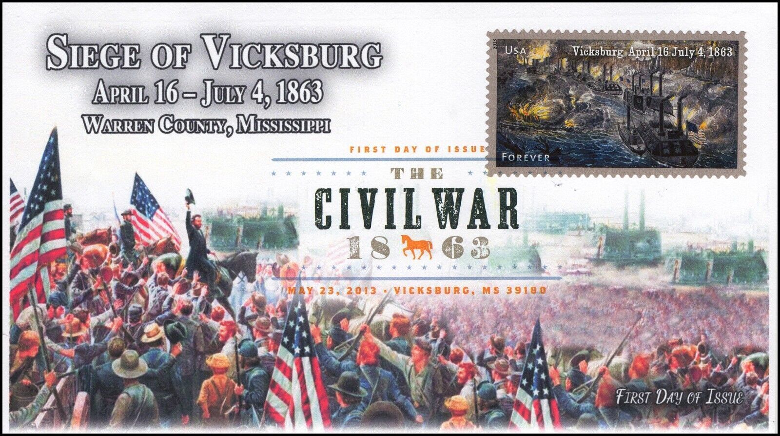 AO-4787-1, 2013, Battle of Vicksburg, FDC, Add-on Cachet, DCP, Civil ...