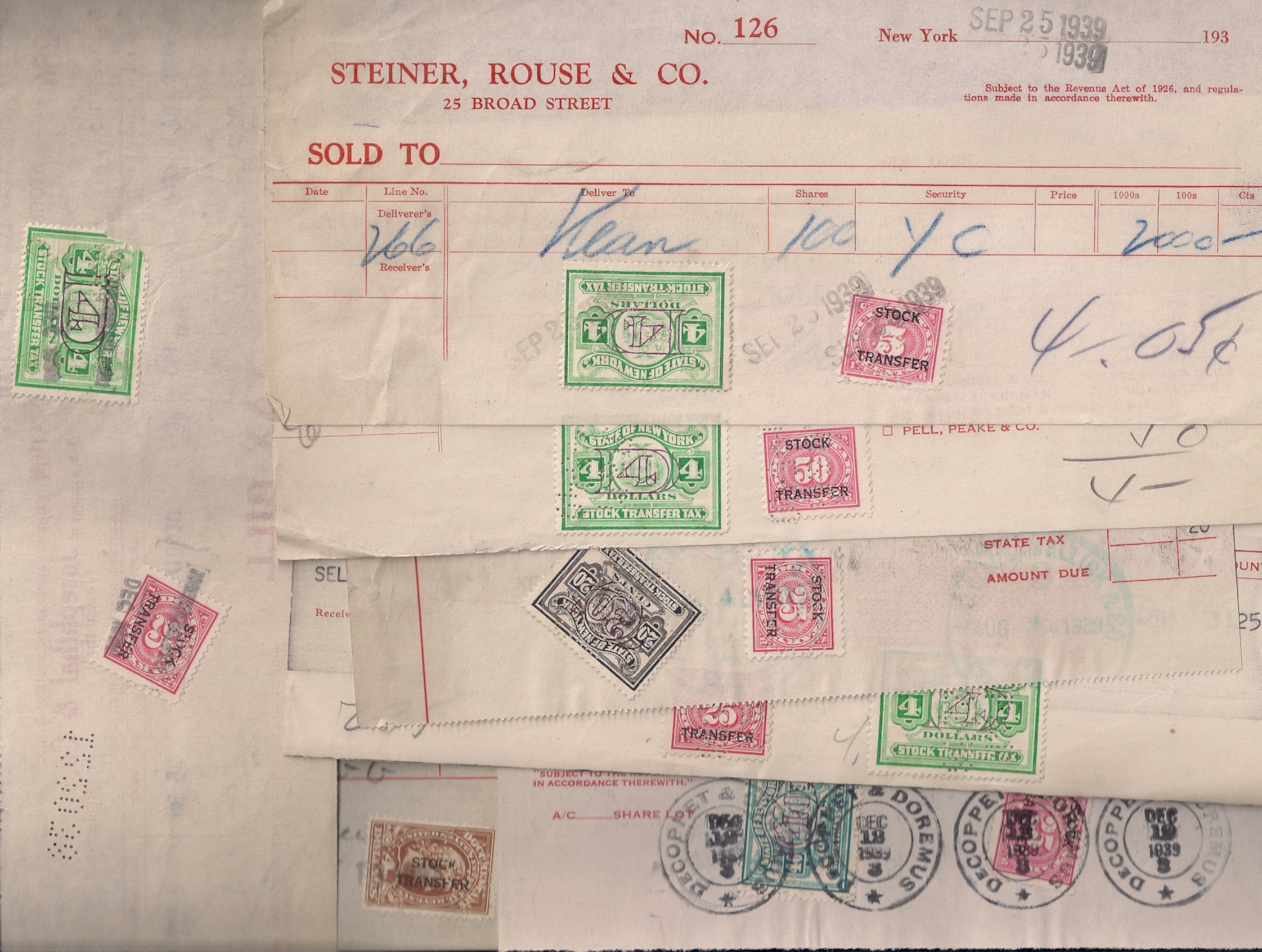 #TWENTY STOCK TRANSFER NOTICES with stamps incl #RD7, more, fancy ...