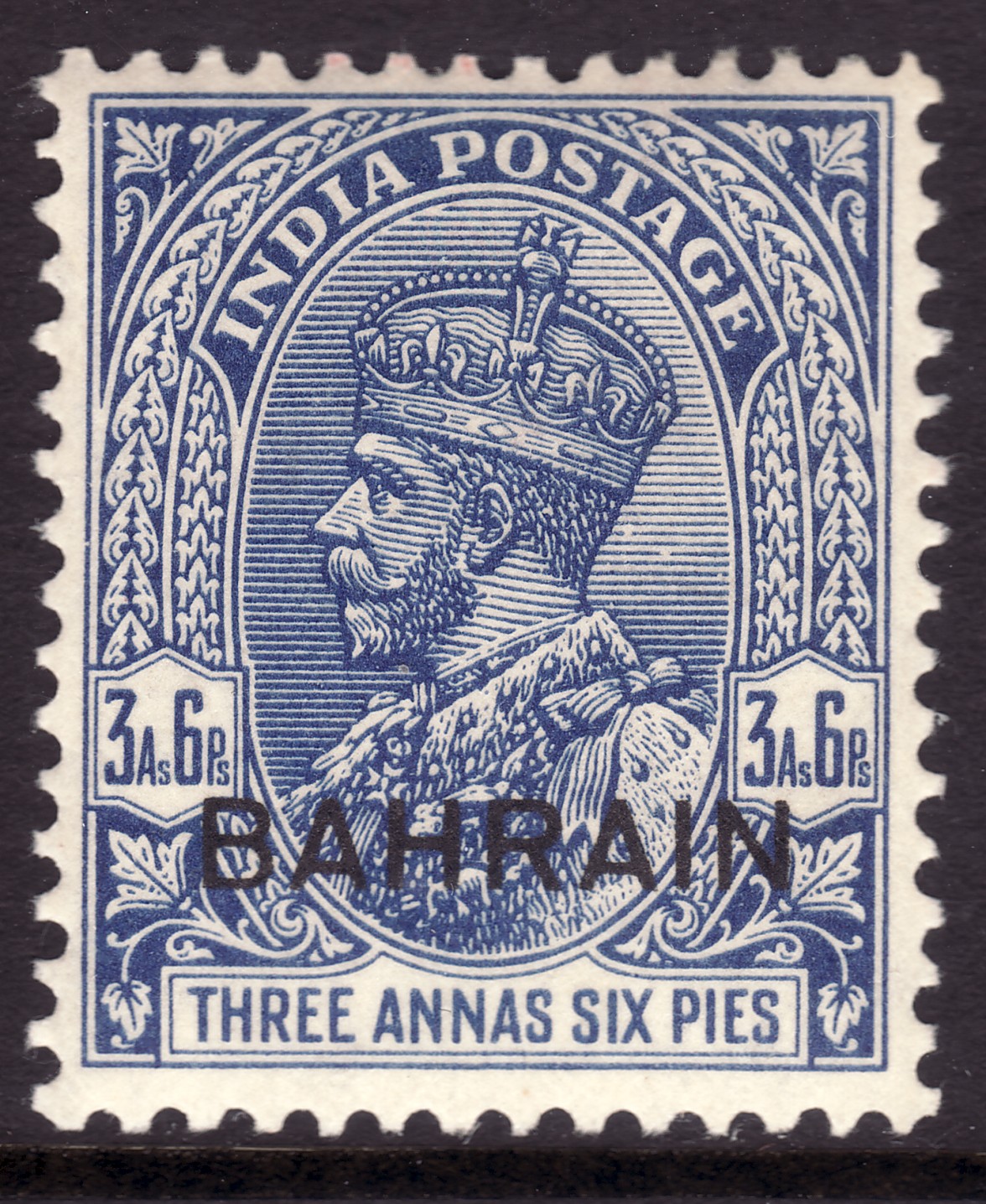 1933 Bahrain KGV King George V 3 Anna Six Pies issue MVLH Sc# 8 CV $7. ...