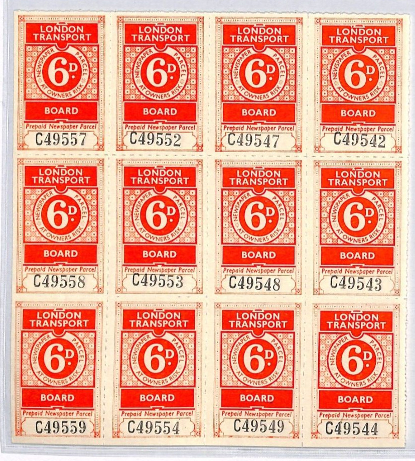 GB RAILWAY LONDON TRANSPORT 6d Red Newspaper Parcel Stamp BLOCK{12 ...