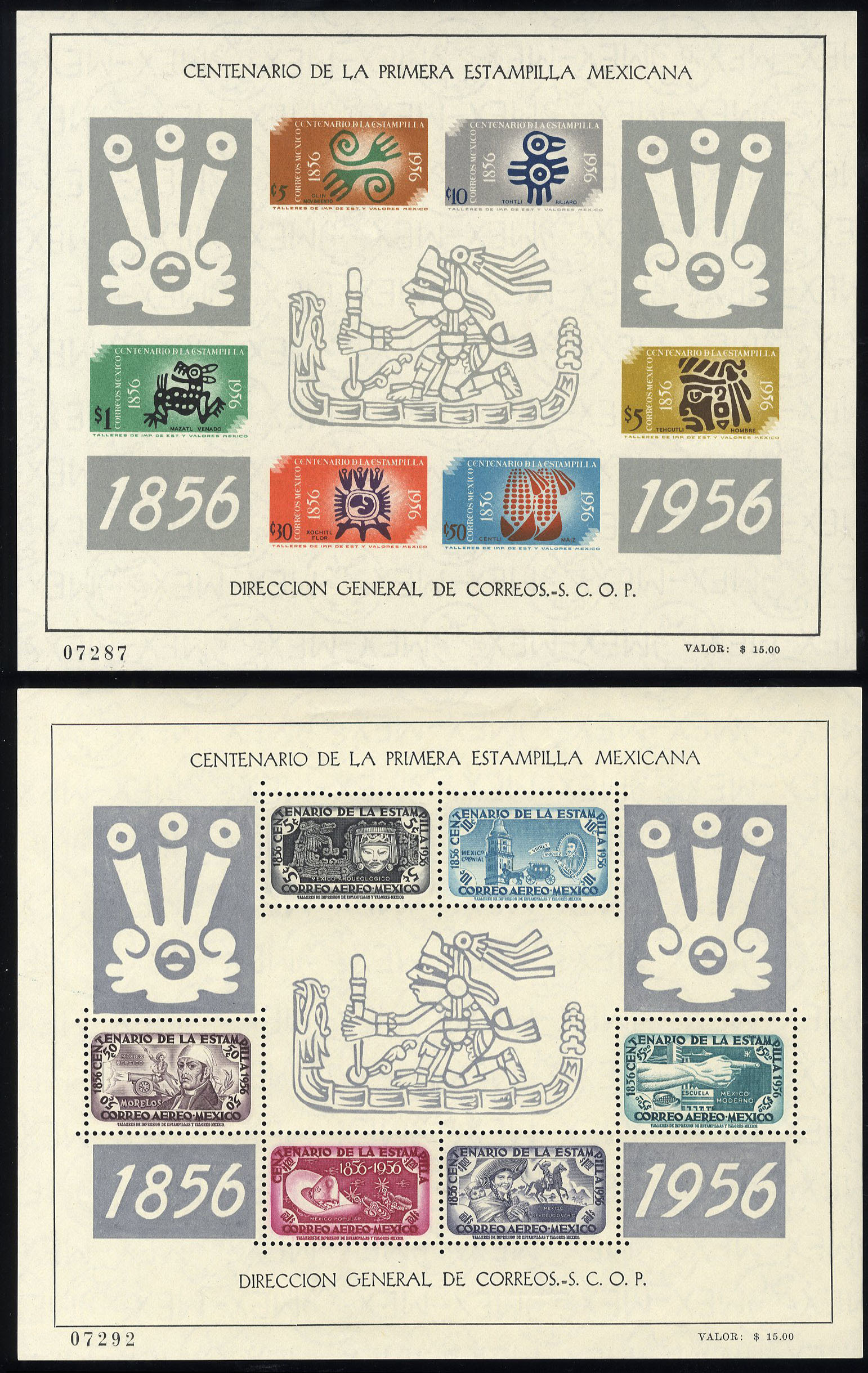 Mexico #896a, C234a Cat$135, 1956 Centenary of Mexico's First Postage ...