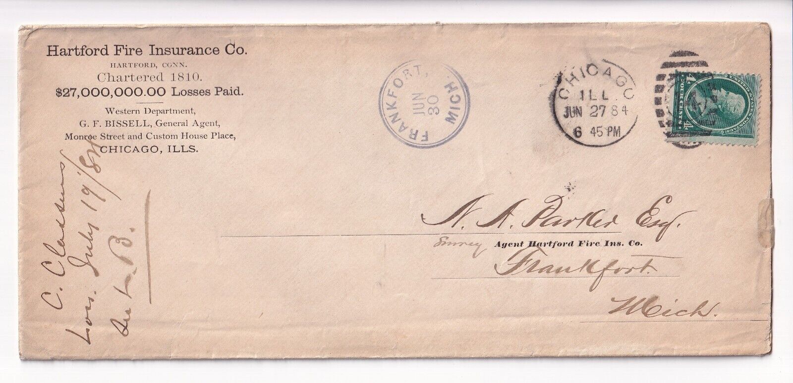7 U.S. Covers from 1883-85 w/ Sc #211 (#10 Envelopes) (F31712) | United ...