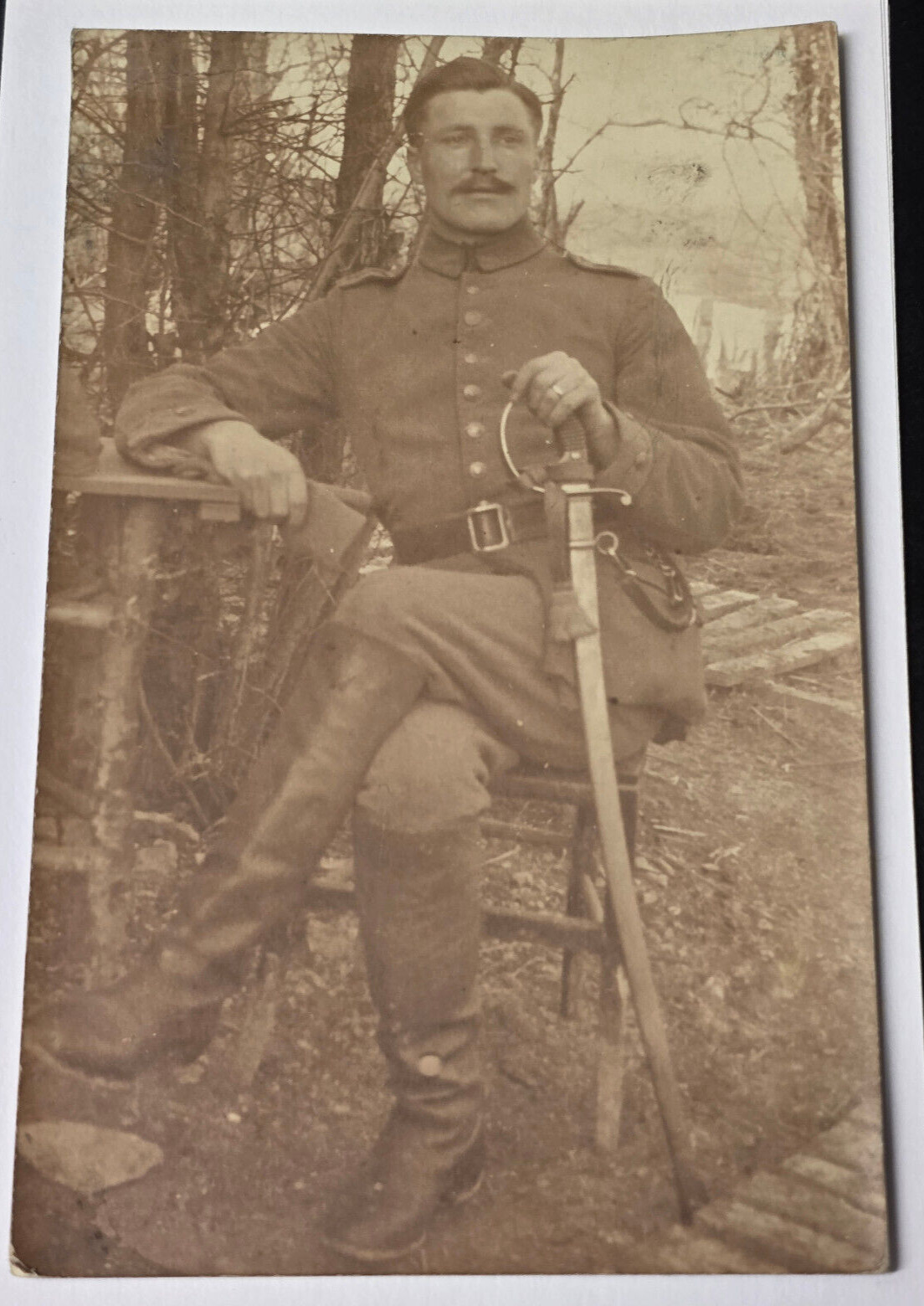 WW1 WWI German Reich Soldiers Military photo postcard w Imperial Sword ...