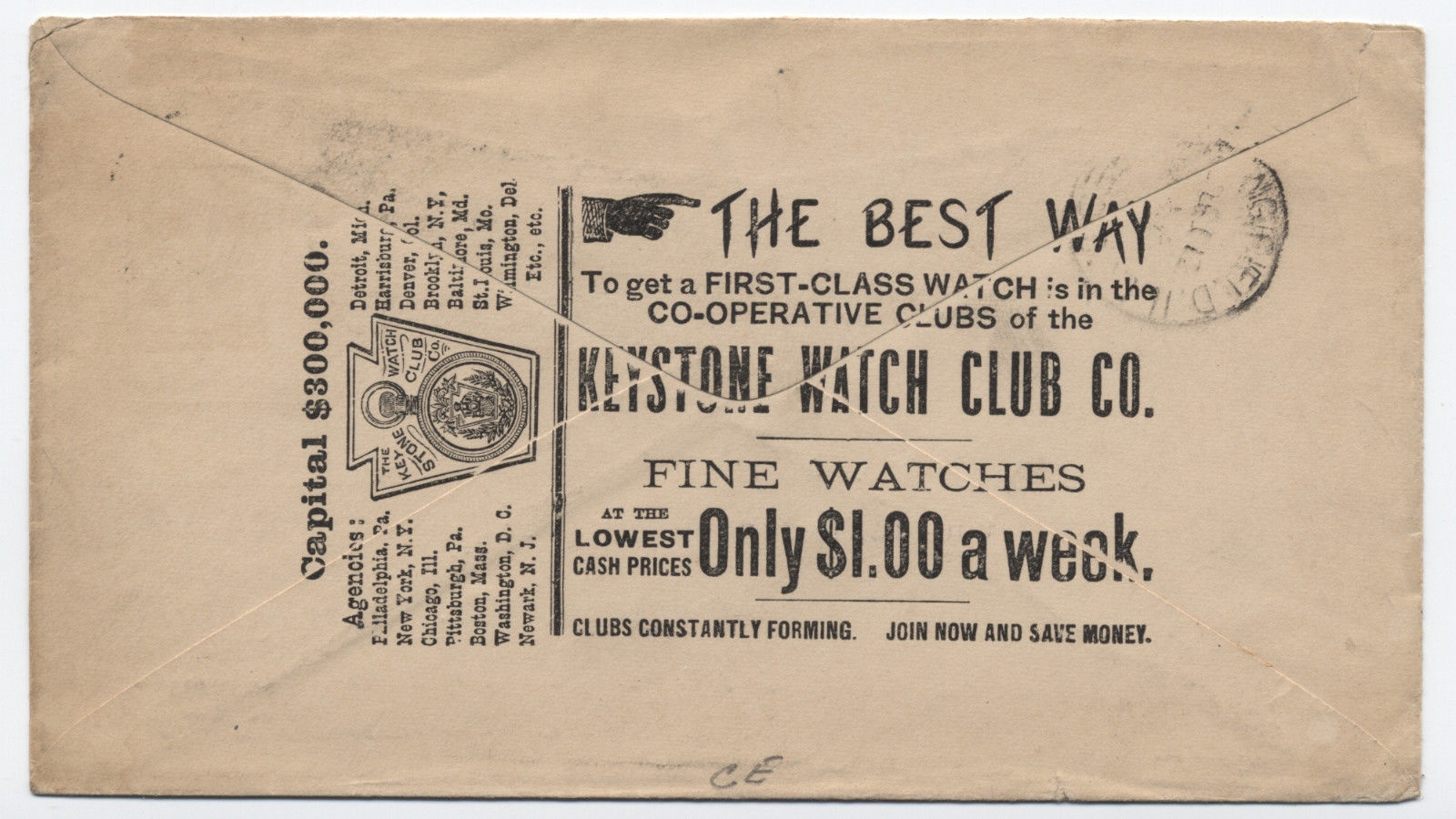 1887 Keystone Watch Club Stamp Collar Ad Cover to IllIllinois Watch Co ...
