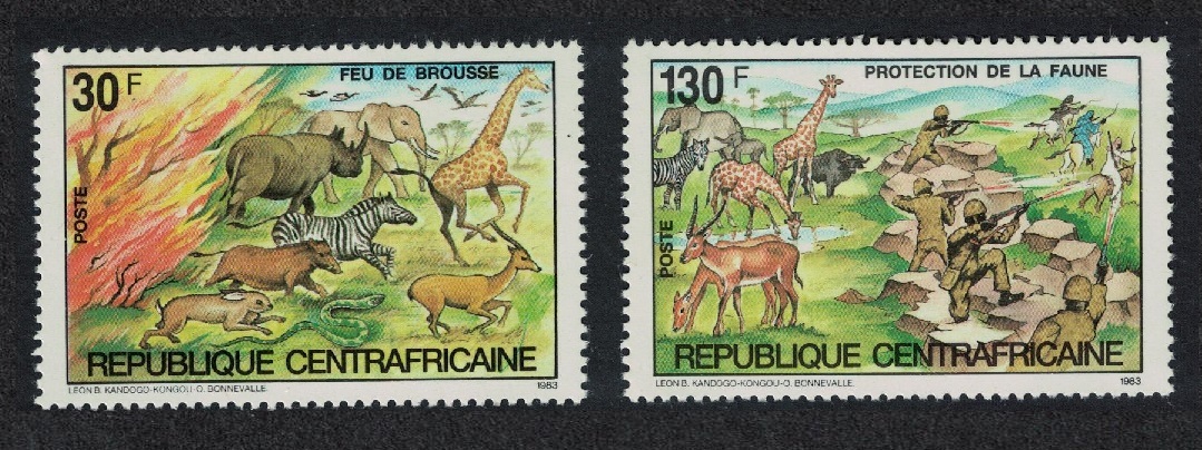 Central African Rep. Giraffe Elephant Rhino Lions Nature Protection 2v ...