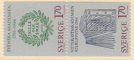 Sweden #1590-91, MNH pair, Motto of the Swedish Academy & Sundial ...