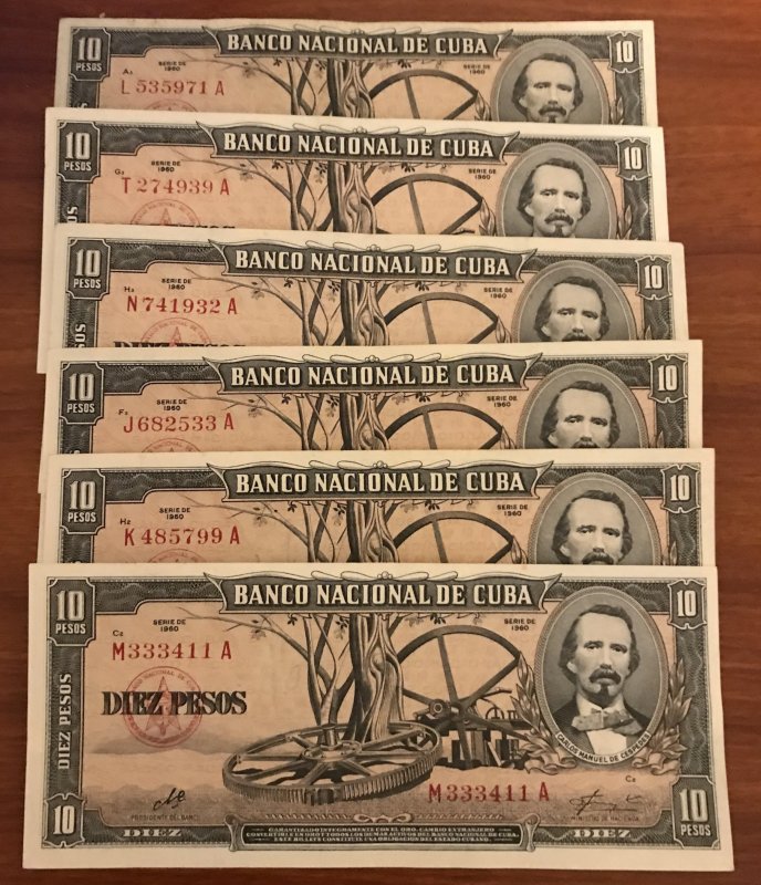 1960 Caribbean 6 Banknotes 10 Pesos Che Guevara Signature Cir ...