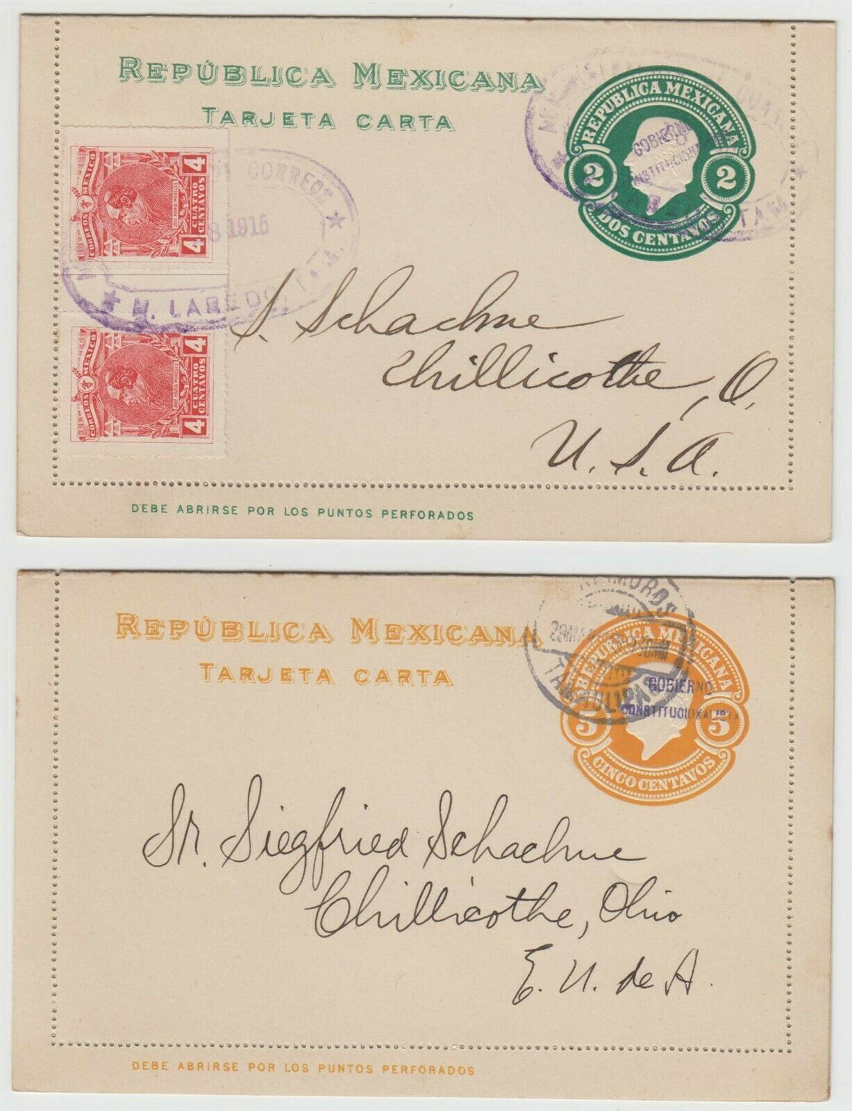 Mexico 1915 PS Revolutionary Monterrey the 4 Listed Letter Cards Used ...