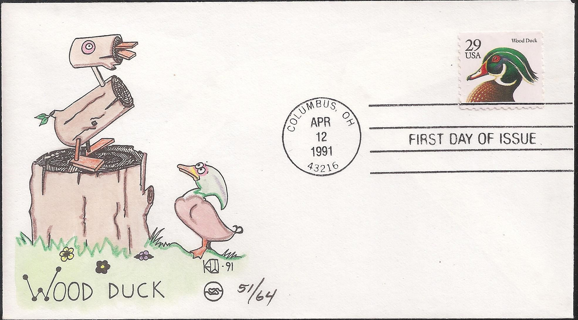 Set of 2 Steve Wilson Hand Painted FDCs for the 1991 Wood Duck Stamps ...