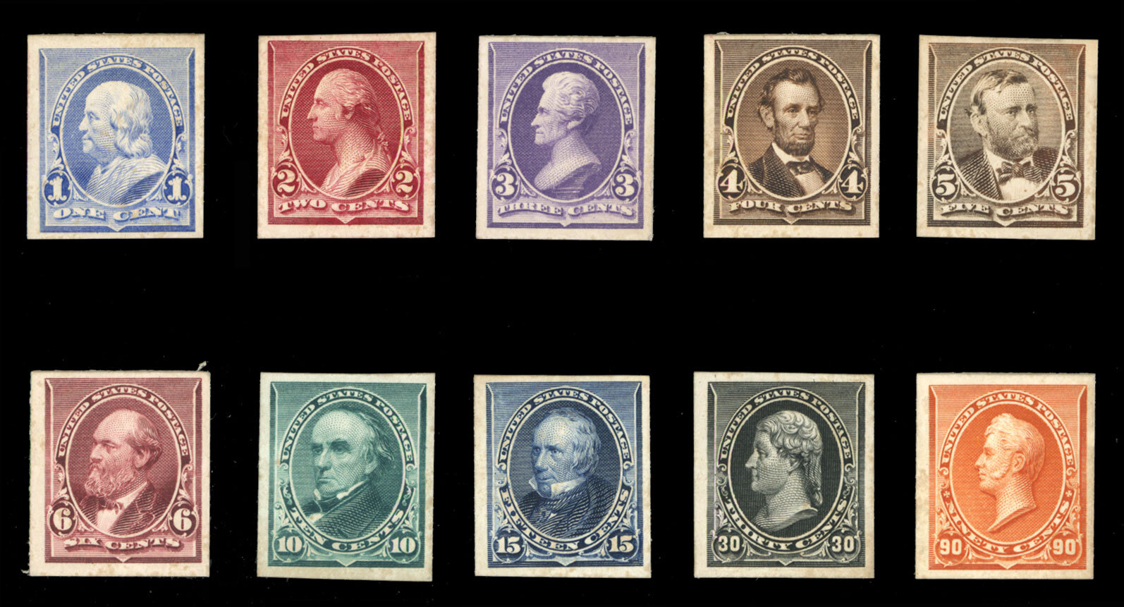 United States, 1890-93 #219/229P4 Cat$475, 1890 1c-90c, complete except ...