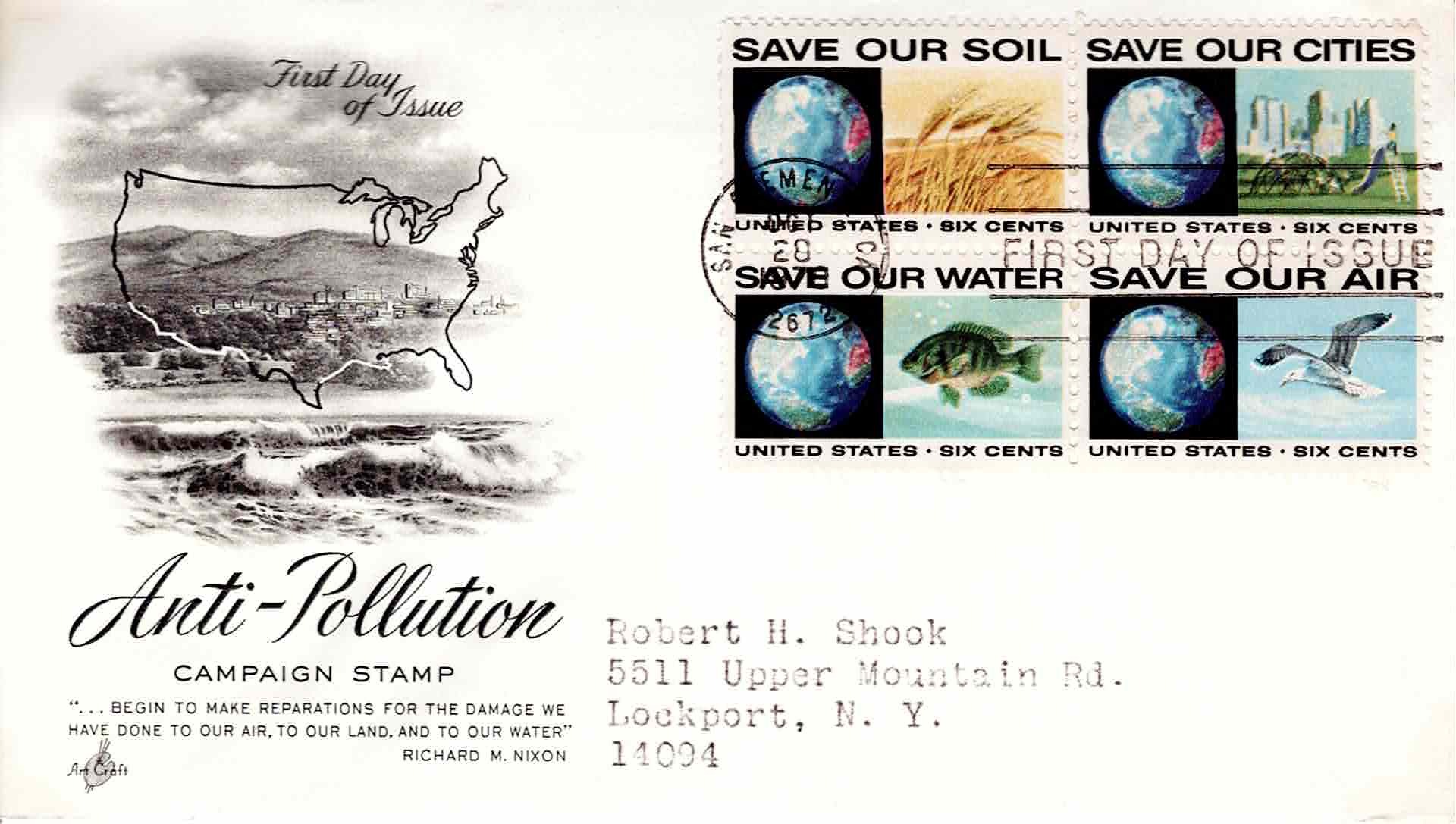 USA 1970 FDC Sc 1410-13 US Artcraft Cachet Anti-Pollution First Day ...