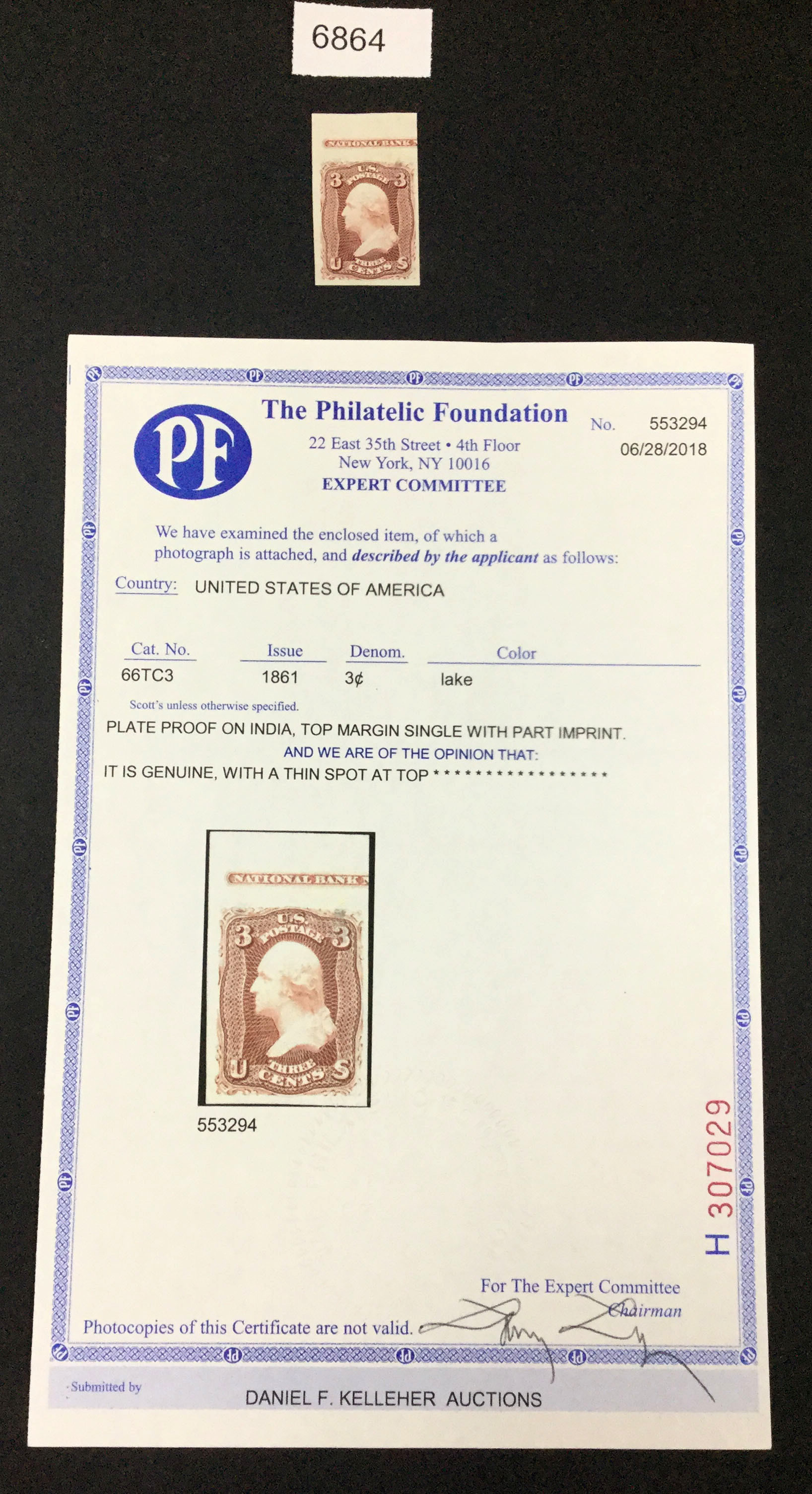 US Stamps #66Tc3 Plate Proof on India *PF Cert** LOT #6864 | United ...