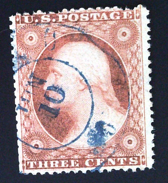 Scott #26 - VF - 3c Dull Red - Washington - Used Blue Cancel - LL Recut ...
