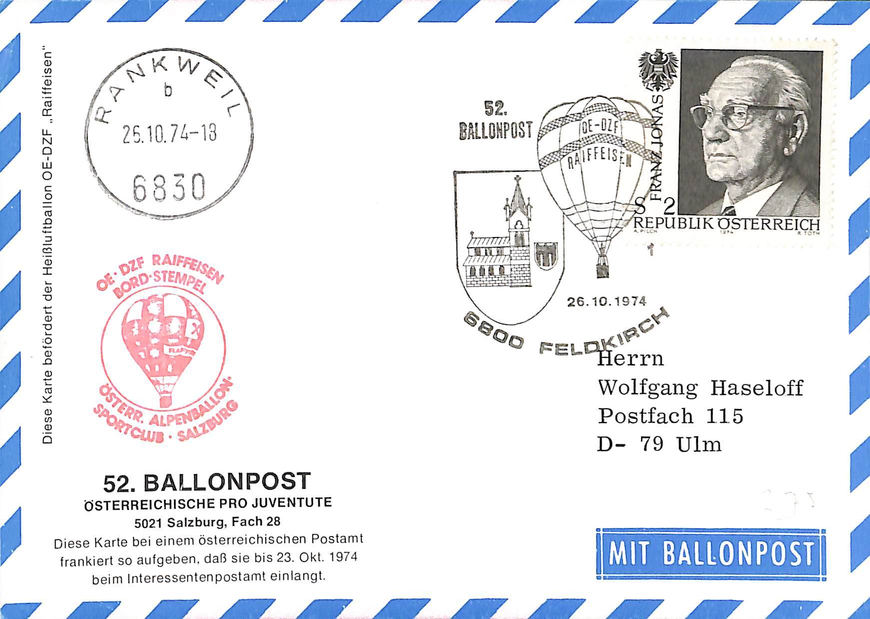 Austria Österreich balloon post air mail Ballonpost used no. 52 (2 ...