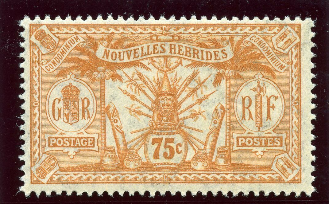 New Hebrides -French 1911 "Weapons & Idols" 75c orange superb MNH. SG ...