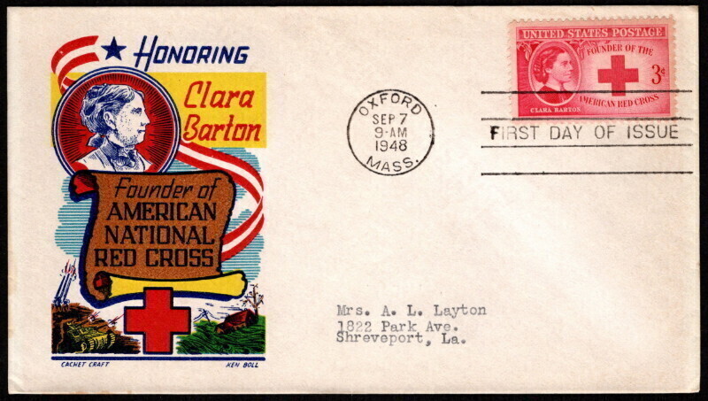 USA 3c Clara Barton (#967) FDC 09-07-1948 Cachet Craft - Ken Boll CV $4 ...