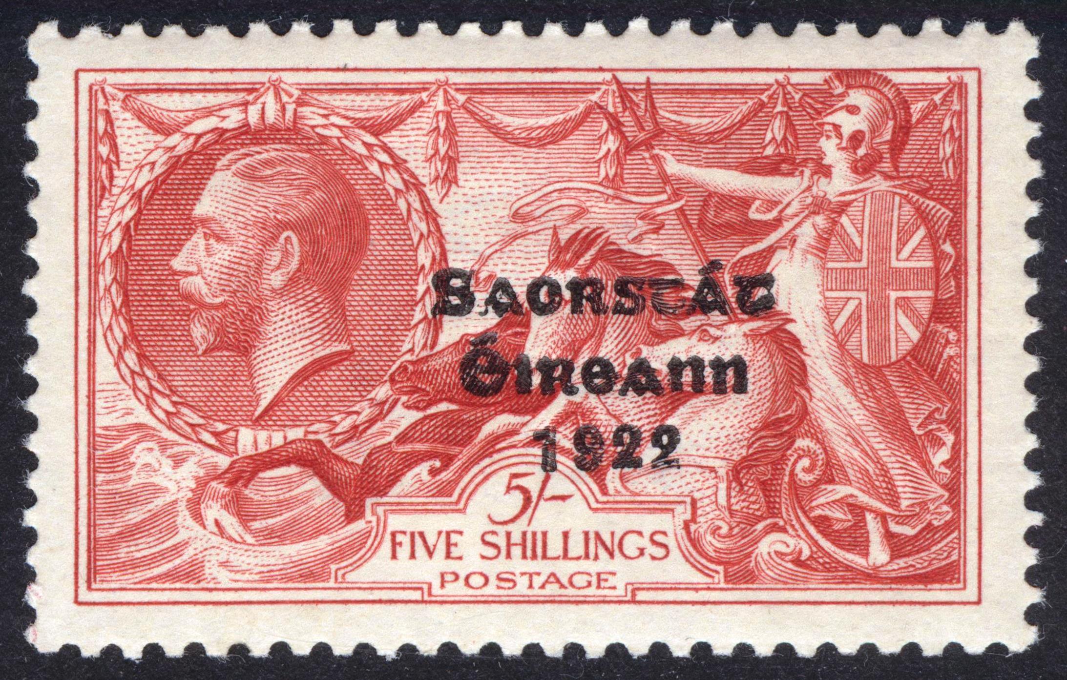 Ireland 1927 5/- Rose Red Somerset Wide Date Scott 78b, SG 87, MLH, Cat ...